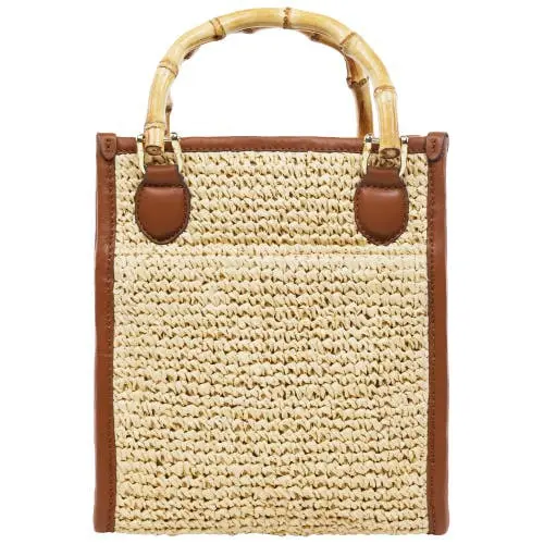 Tommy Bahama Leather And Raffia Handle Tote