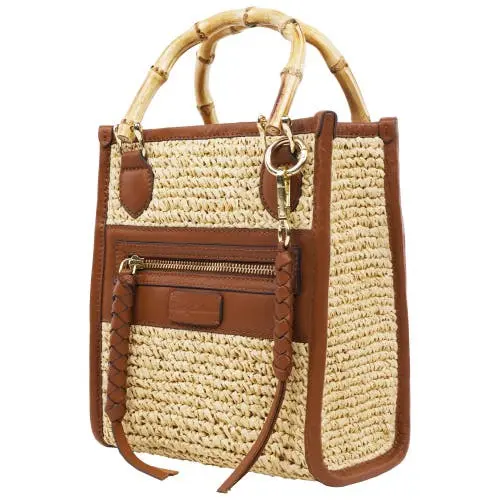 Tommy Bahama Leather And Raffia Handle Tote