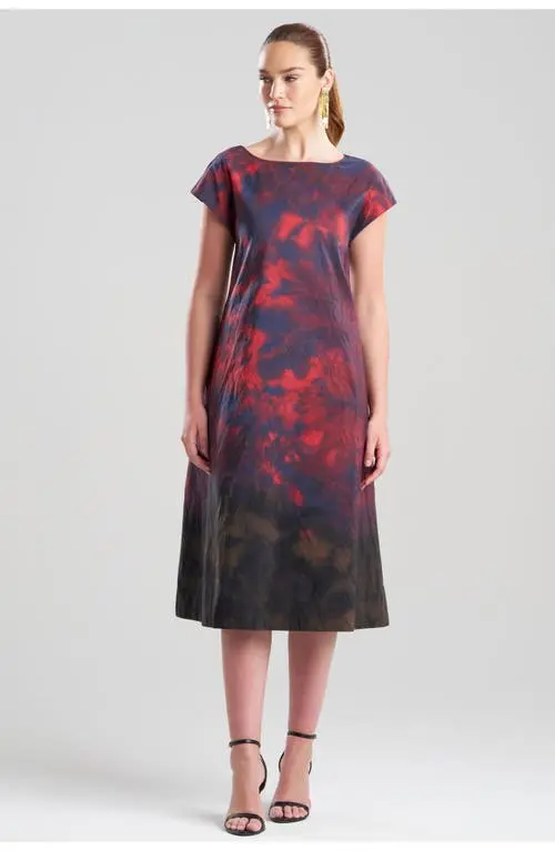 Natori Niji Tie Dye Taffeta Trapeze Dress - Red