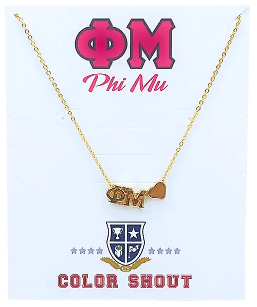COLOR SHOUT Phi Mu Sorority Heart Necklace - Yellow Gold