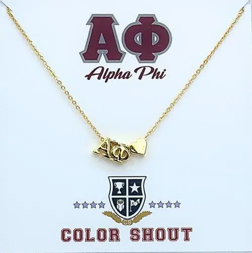 COLOR SHOUT Alpha Phi Sorority Heart Necklace - Yellow Gold