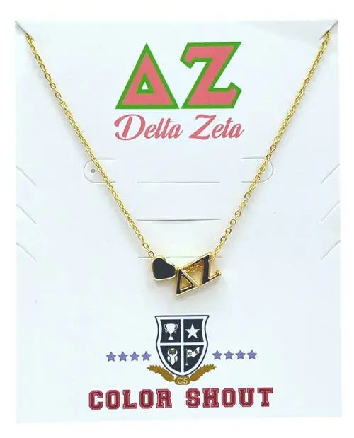 COLOR SHOUT Delta Zeta Sorority Heart Necklace - Yellow Gold