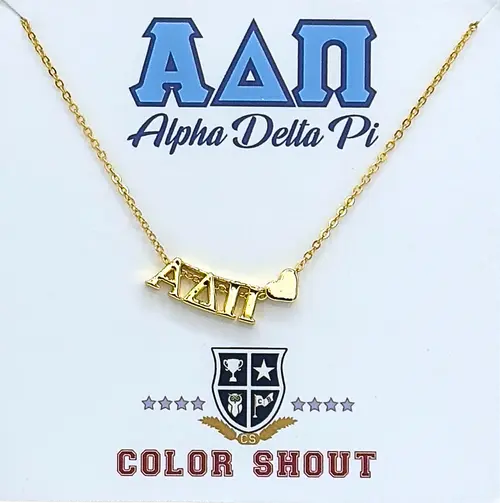 COLOR SHOUT Alpha Delta Pi Sorority Gold Heart Necklace - Yellow Gold