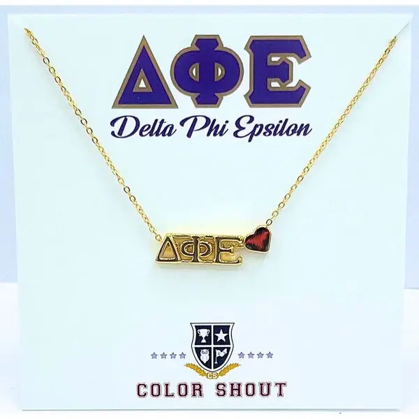 COLOR SHOUT Delta Phi Epsilon Sorority Heart Necklace - Yellow Gold