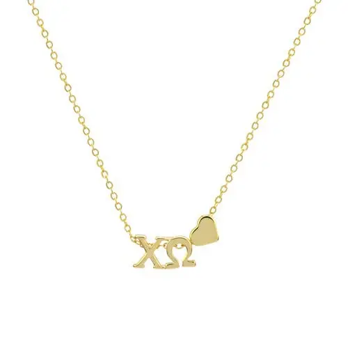 COLOR SHOUT Chi Omega Sorority Heart Necklace - Yellow Gold