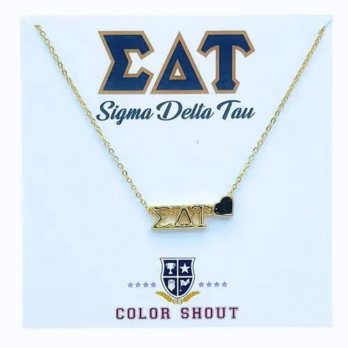 COLOR SHOUT Sigma Delta Tau Sorority Heart Necklace - Yellow Gold
