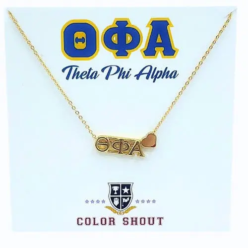COLOR SHOUT Theta Phi Alpha Sorority Heart Necklace - Yellow Gold