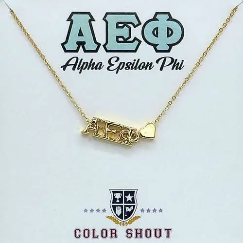 COLOR SHOUT Alpha Epsilon Phi Sorority Heart Necklace - Yellow Gold