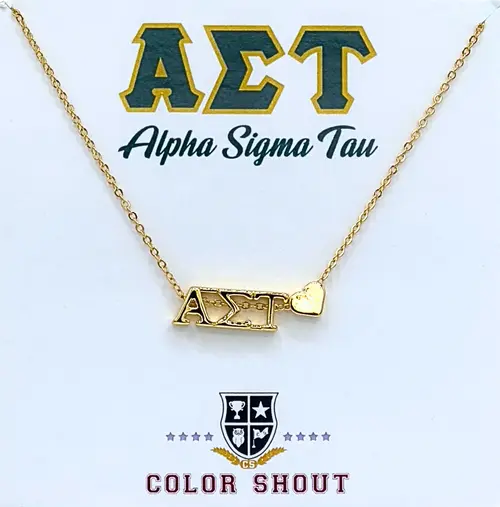 COLOR SHOUT Alpha Sigma Tau Sorority Heart Necklace - Yellow Gold