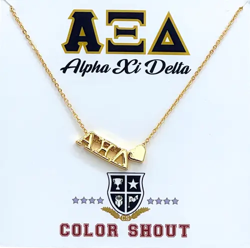 COLOR SHOUT Alpha Xi Delta Sorority Gold Heart Necklace - Yellow Gold