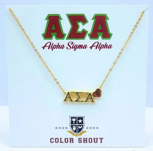 COLOR SHOUT Alpha Sigma Alpha Sorority Heart Necklace - Yellow Gold