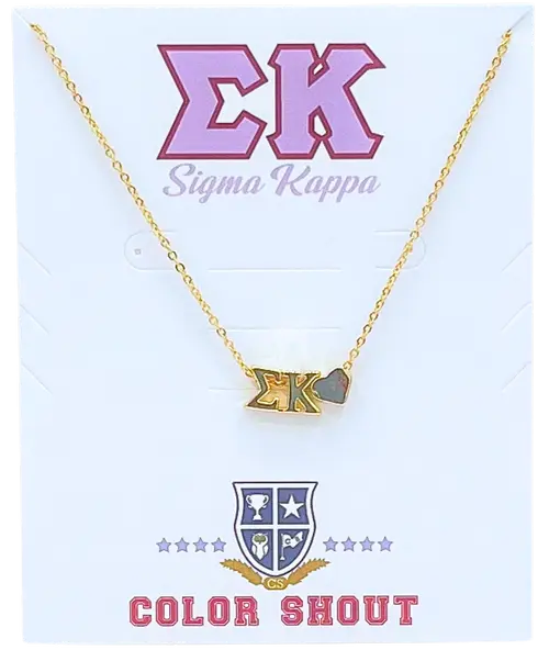 COLOR SHOUT Sigma Kappa Sorority Heart Necklace - Yellow Gold