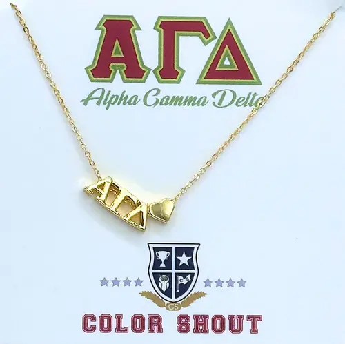 COLOR SHOUT Alpha Gamma Delta Sorority Heart Necklace - Yellow Gold
