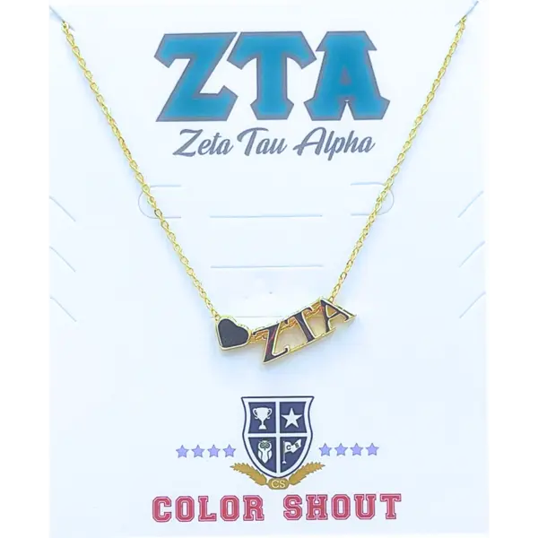 COLOR SHOUT Zeta Tau Alpha Sorority Heart Necklace - Yellow Gold