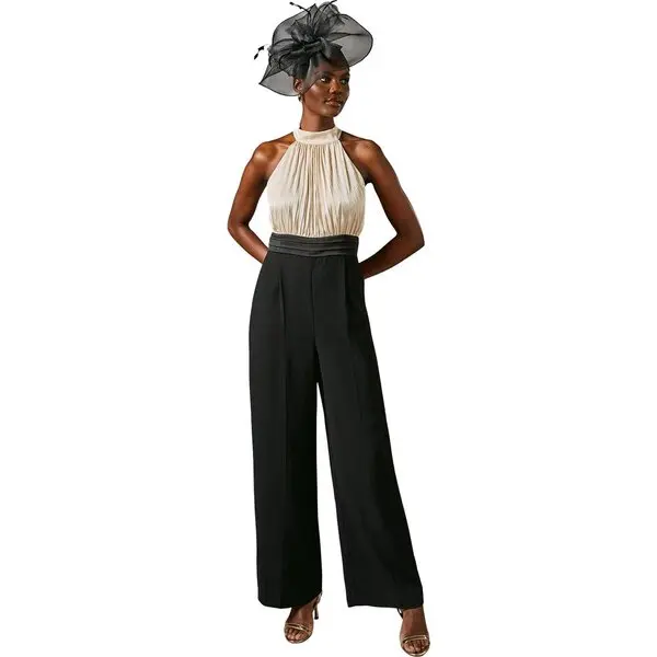 Coast Halter Neck Pleated Bodice Wide Leg Jumpsuit - Mono