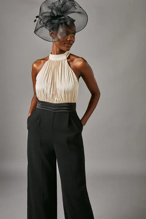 Coast Halter Neck Pleated Bodice Wide Leg Jumpsuit