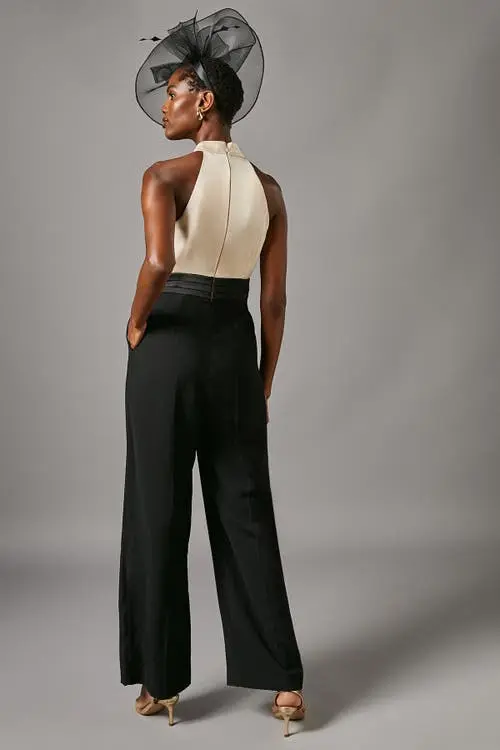 Coast Halter Neck Pleated Bodice Wide Leg Jumpsuit