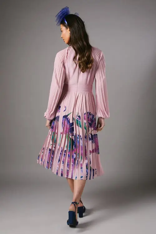 Coast Placement Print Pleated Midi Dress
