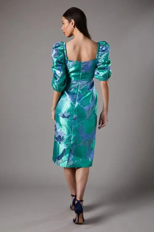Coast Bubble Sleeve Jacquard Midi Dress