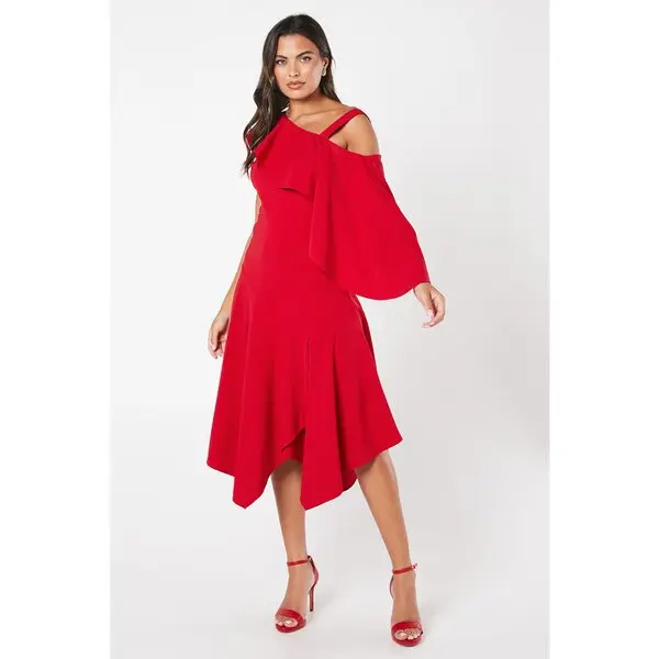 Coast One-shoulder Ruffled Crepe Midi Dress - Red