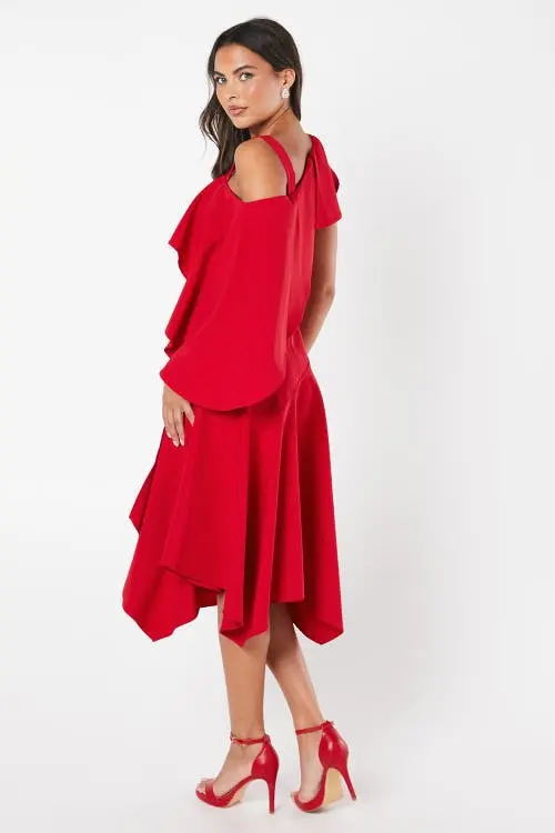 Coast One-shoulder Ruffled Crepe Midi Dress - Red