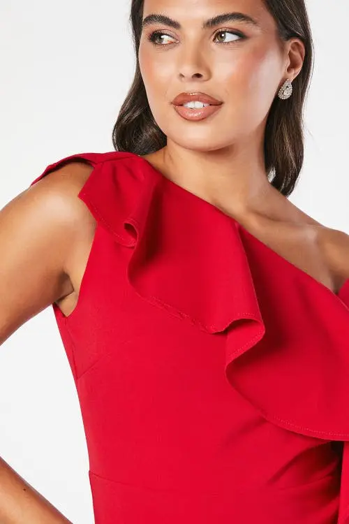 Coast One-shoulder Ruffled Crepe Midi Dress - Red