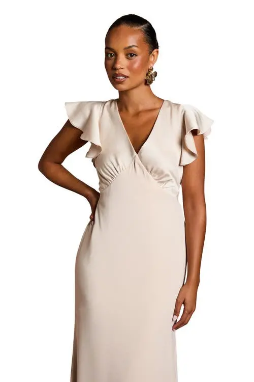 Coast Petite V-Neck Short Sleeve Maxi Dress - Champagne | Editorialist