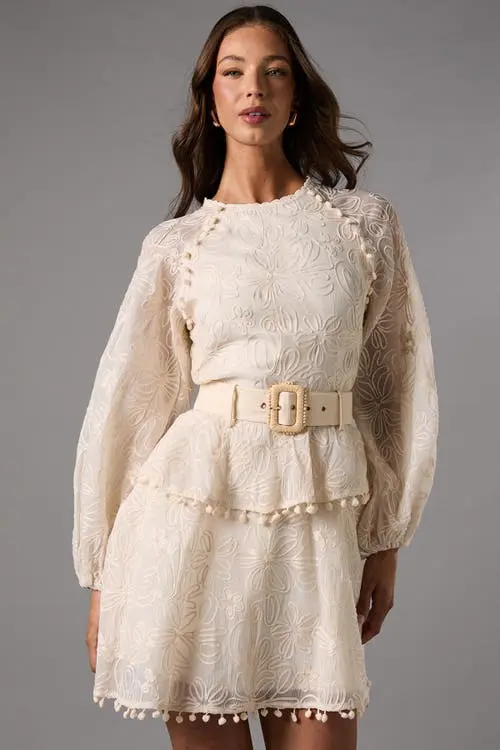 Coast Long Sleeve Tiered Skirt Belted Mini Dress