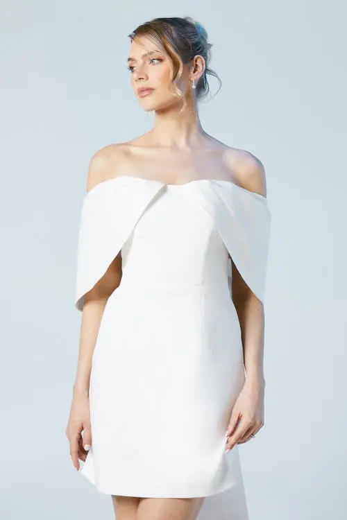 Coast Off-shoulder Bardot Mini Bridal Dress With Cape Sleeves