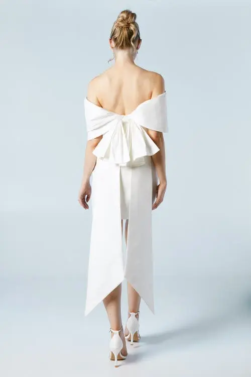 Coast Off-shoulder Bardot Mini Bridal Dress With Cape Sleeves