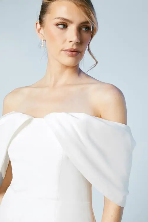 Coast Off-shoulder Bardot Mini Bridal Dress With Cape Sleeves