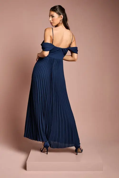 Coast Bardot Pleated Maxi Bridesmaid Dress - Navy