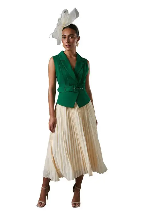 Coast Sleeveless Crepe Pleated Midi Dress - Green