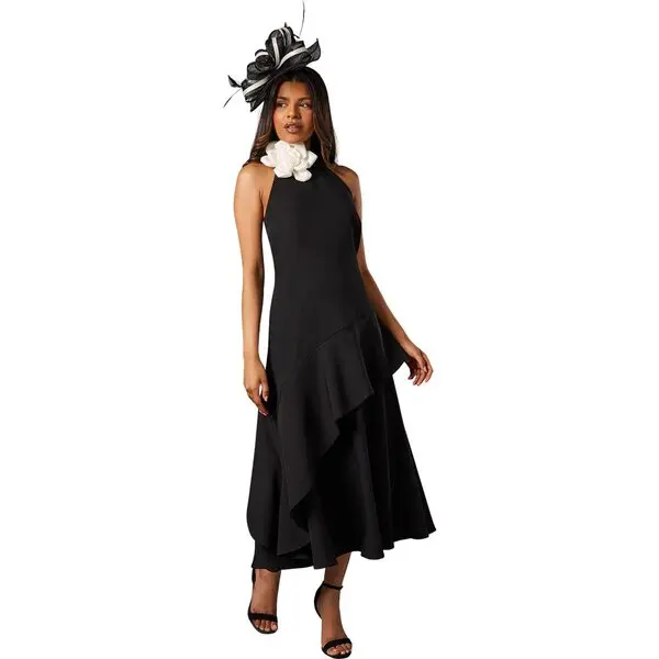 Coast Petite High Neck Corsage Midi Dress - Mono