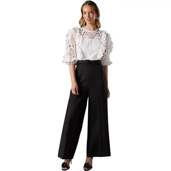 Coast Lace Cut Out Belted Jumpsuit - Mono