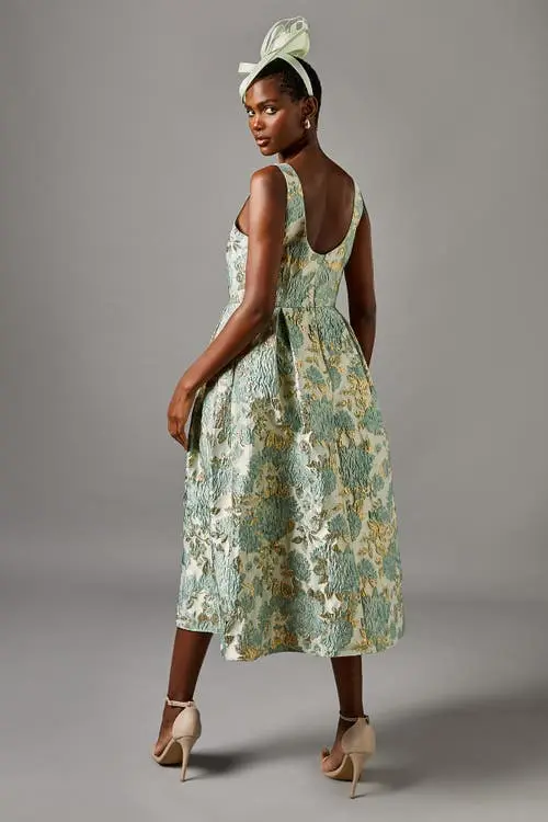 Coast Jacquard V-neck Midi Dress - Sage