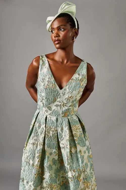 Coast V-neck Jacquard Midi Dress - Sage