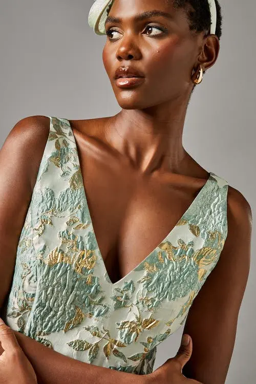 Coast V-neck Jacquard Midi Dress - Sage