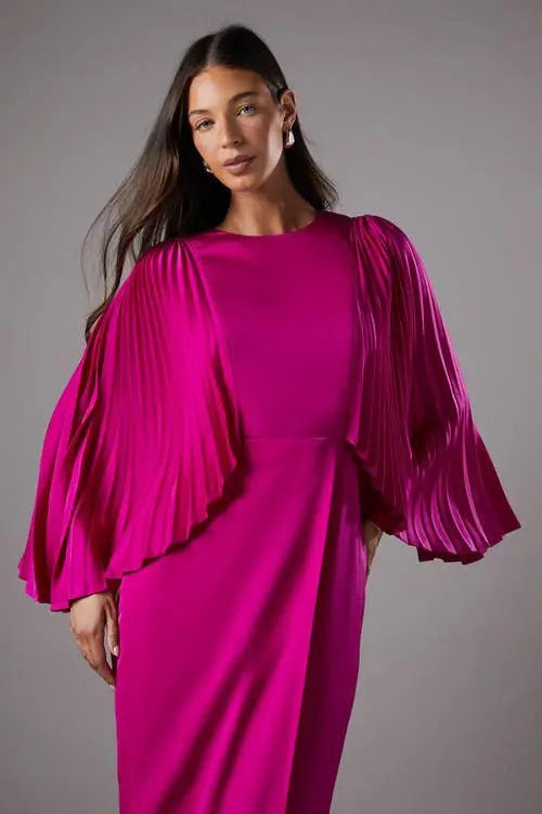 Coast Short Sleeve Pleated Cape Maxi Dress