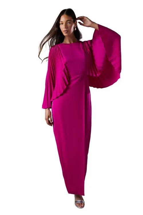 Coast Short Sleeve Pleated Cape Maxi Dress - Magenta