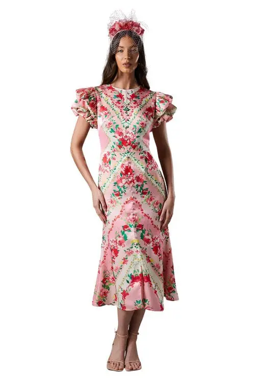 Coast Lisa Printed Ruffle Hem Midi Dress
