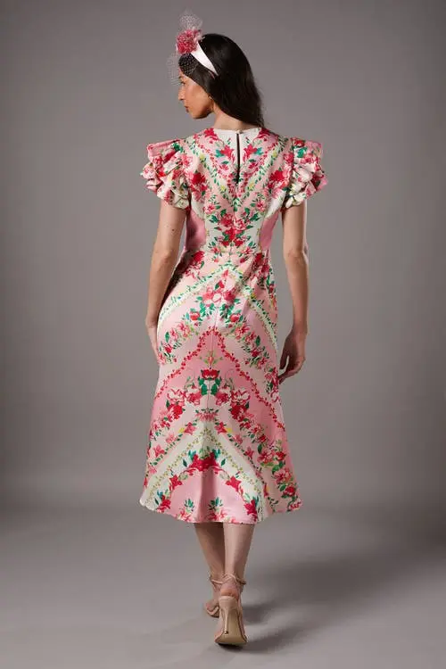Coast Lisa Printed Ruffle Hem Midi Dress
