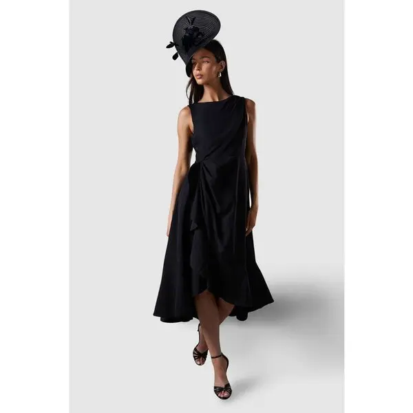 Coast Crepe Low Back Ruffle One Shoulder Dress - Black