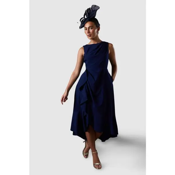 Coast Crepe Low Back Ruffle One Shoulder Dress - Navy