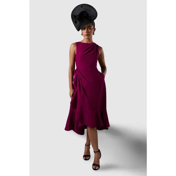 Coast Crepe Low Back Ruffle Dress - Raspberry