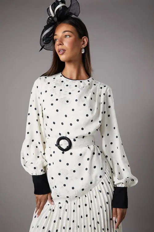 Coast Long Sleeve Pleated Midi Dress With Decorative Buckle