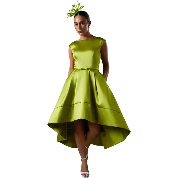 Coast High-low Twill Midi Dress With Open Back - Chartreuse