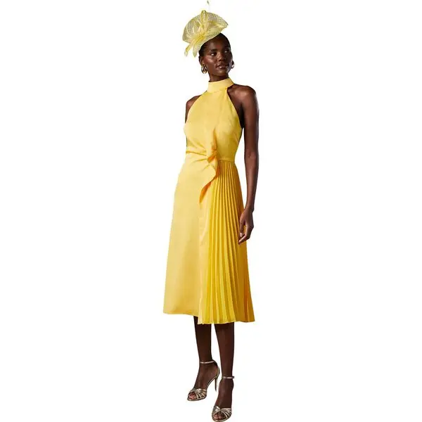 Coast Halterneck Pleated Asymmetric Hem Midi Dress