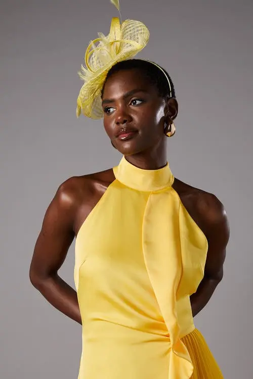 Coast Halterneck Pleated Asymmetric Hem Midi Dress
