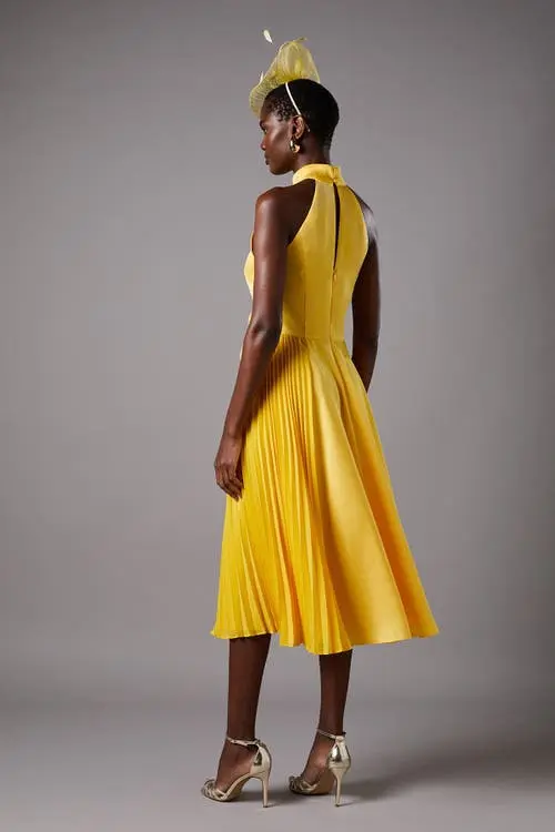 Coast Halterneck Pleated Asymmetric Hem Midi Dress